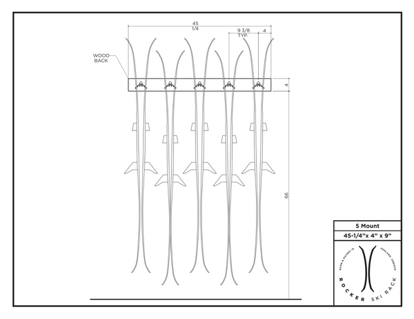 Wall Mount Rack for 6 Pairs of Skis-Rocker Ski Rack 6x
